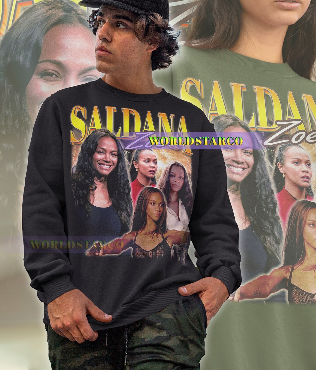 ZOE SALDANA Vintage Sweatshirt, Zoe Saldana Homage Sweater, Zoe Saldana ...