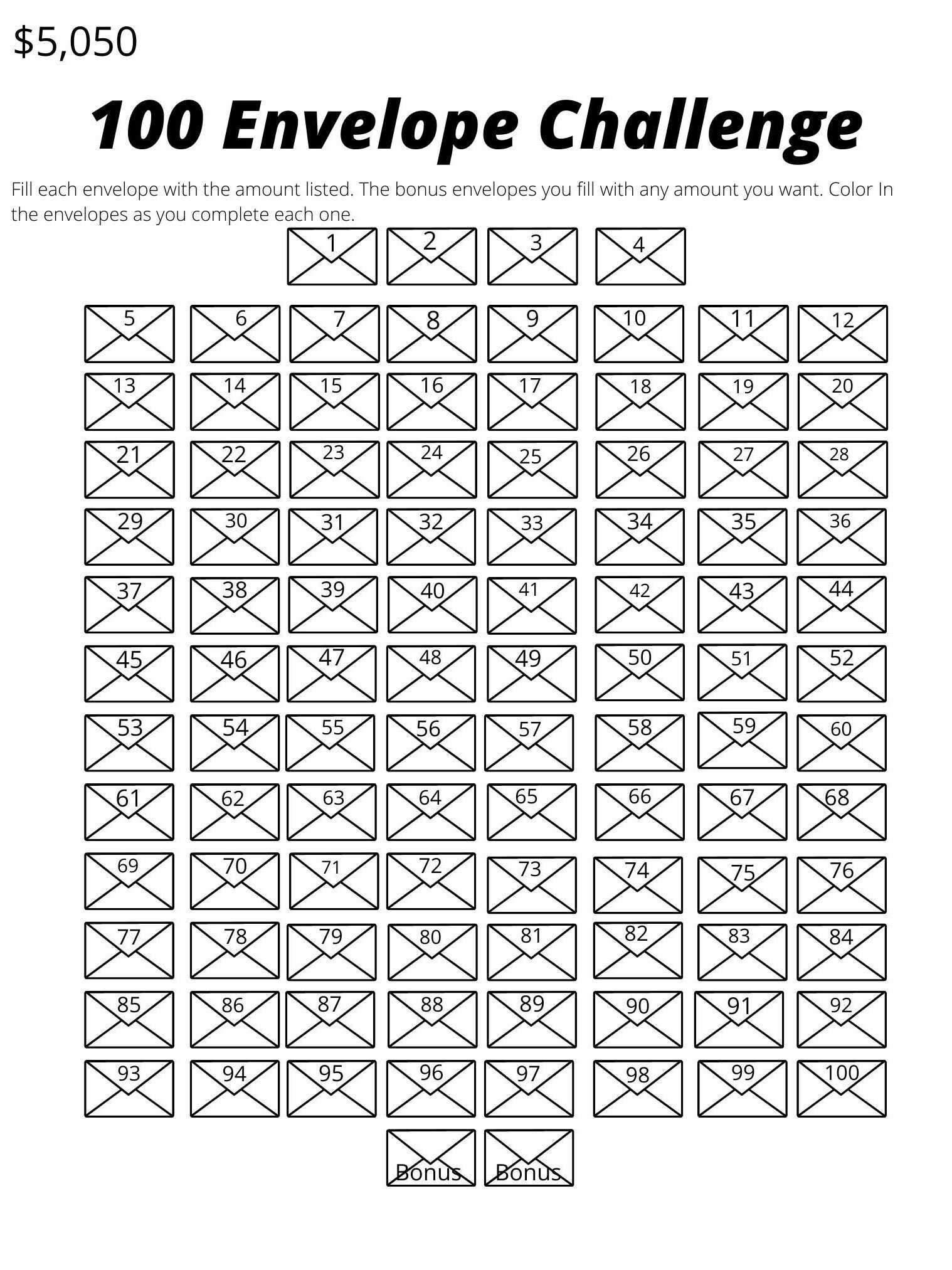 100 Envelope Challenge - Etsy