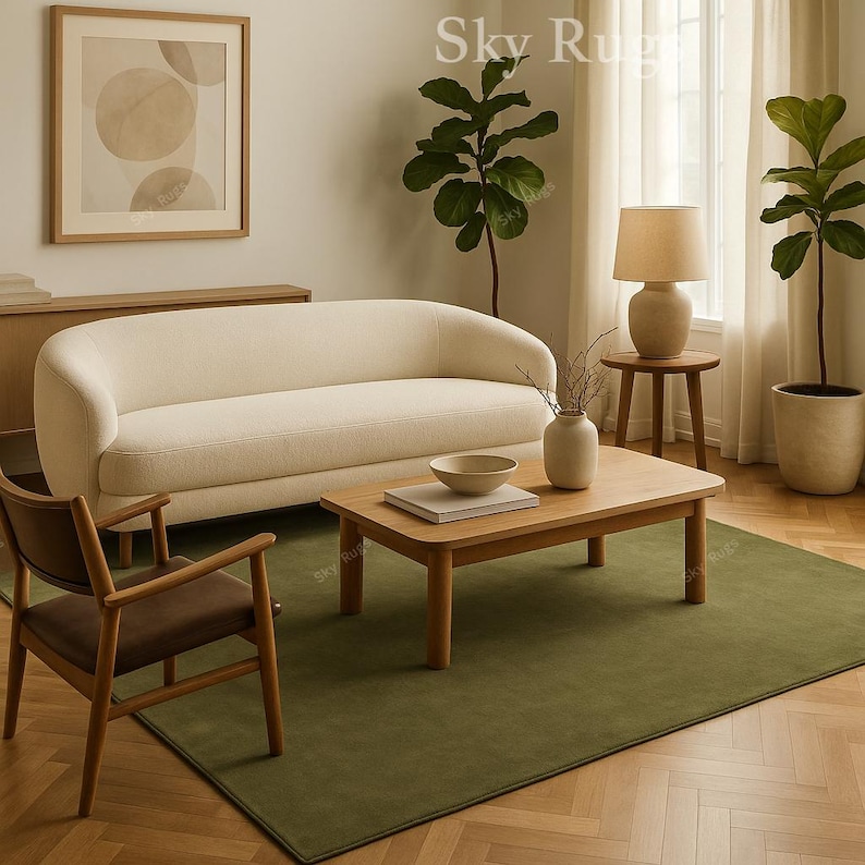 Handmade Solid Rug Moss Green Hand Tufted Plush Wool Area Rugs for ...