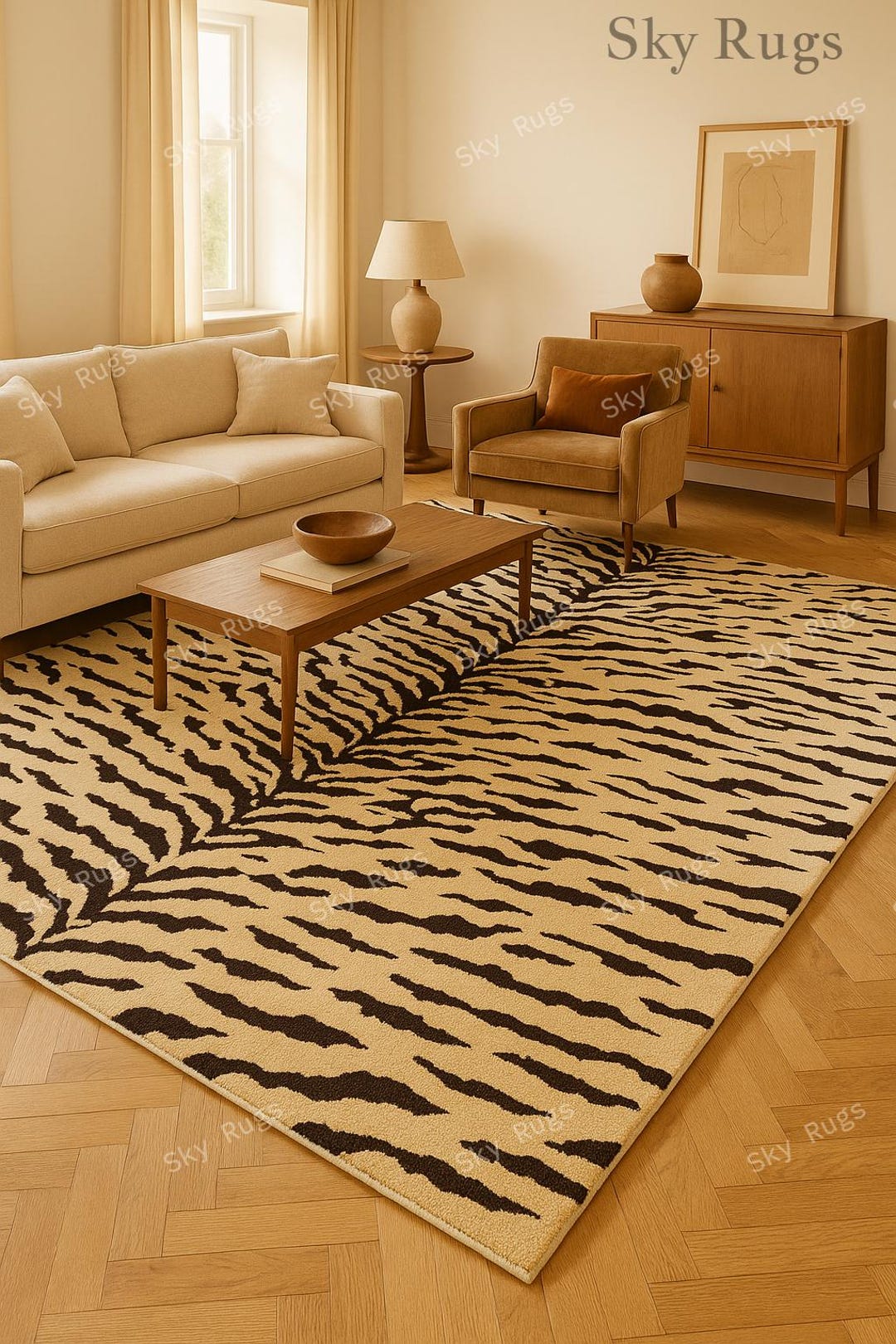 Hand Tufted Plush Rug Tigris Beige Brown Wool Area Rug for Livingroom ...