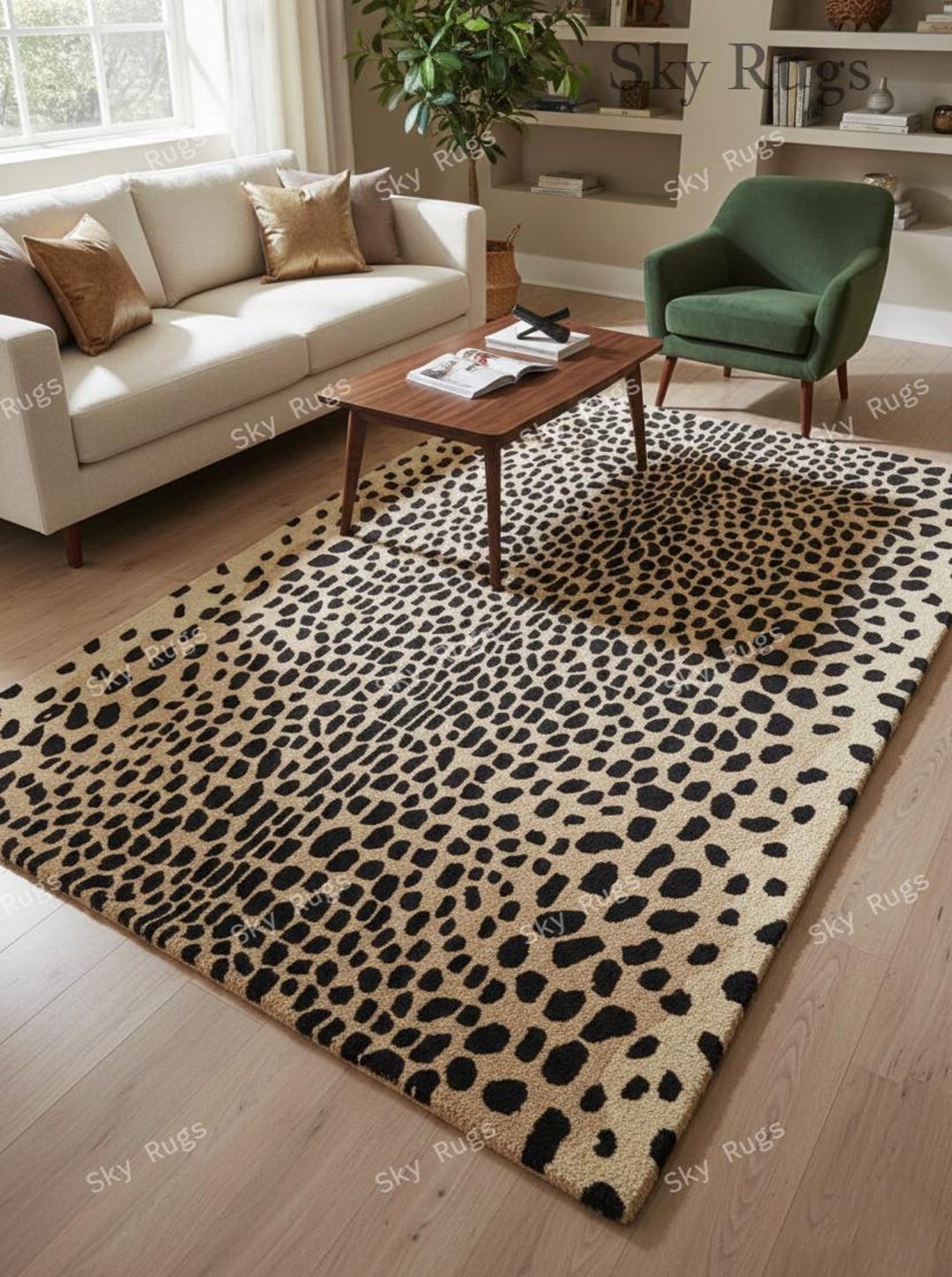 Hand-tufted Wool Rug: Leopard Animal Print, Beige & Black - Etsy