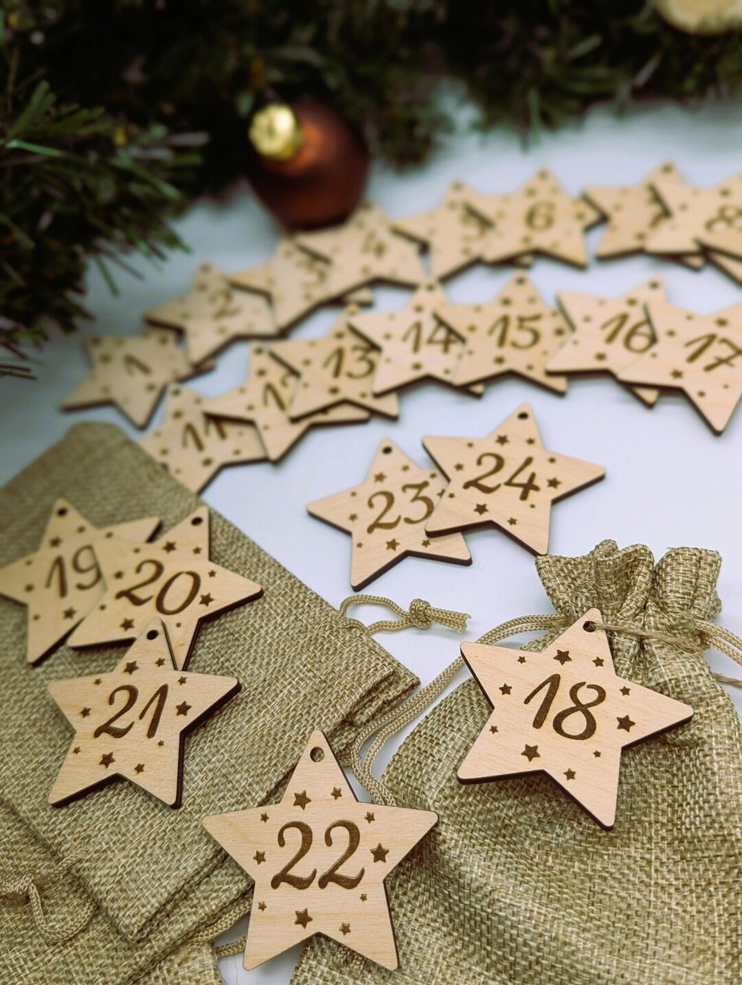 Wooden Advent Calendar Numbers 1-24 | Wooden Stars With Numbers ...