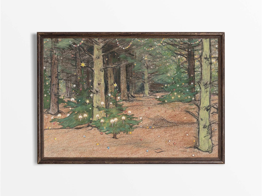 Vintage Christmas Tree Drawing, Antique Holiday Artwork, Rustic Wall ...