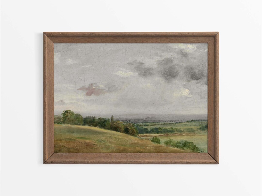 Rustic Vintage Countryside Landscape, Antique Oil Painting Wall Art ...