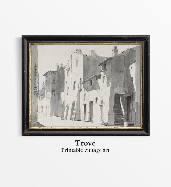Italian Cityscape Sketch Drawing Print Neutral Rustic - Etsy