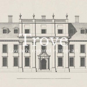 Vintage British Architectural Drawing, Neutral Country House Sketch Art ...