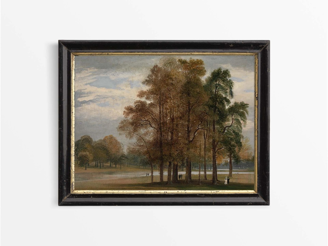 Antique Autumn Landscape Oil Painting, Rustic Farmhouse Fall Wall Art ...