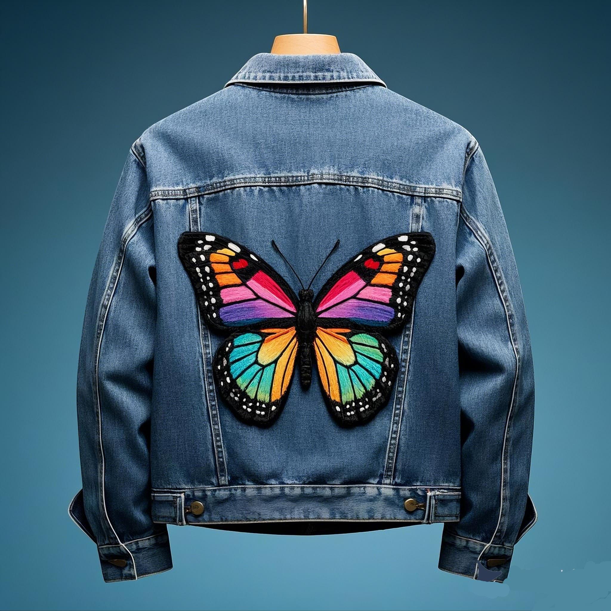 Denim Jacket With Embroidery Big Butterfly, Make to Order,gift for Her ...