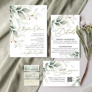 Sage Green Invitation Suite Elegant Digital Template With QR Code RSVP ...