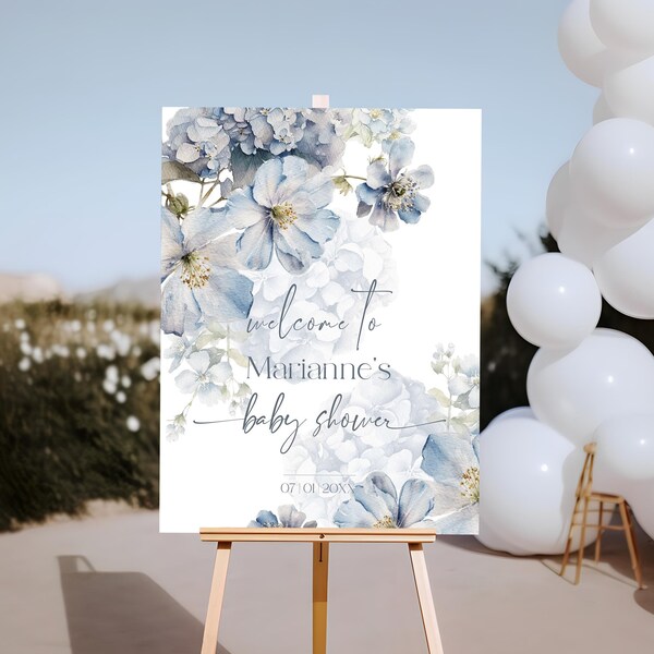 Baby Shower Blue Flower Welcome Sign - Etsy