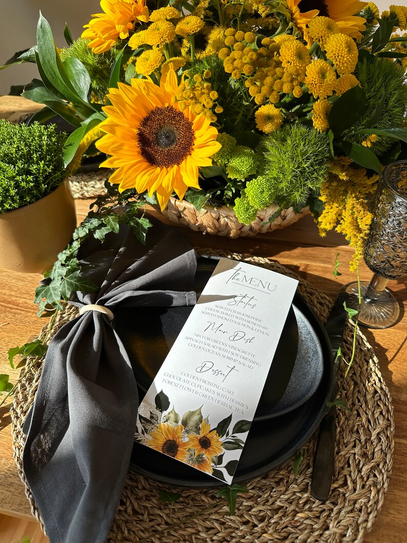 Sunflower Wedding Menu Template: Rustic Printable Dinner Card - Etsy ...