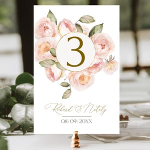 Peach Roses Wedding Table Numbers Template (digital Download) - Etsy