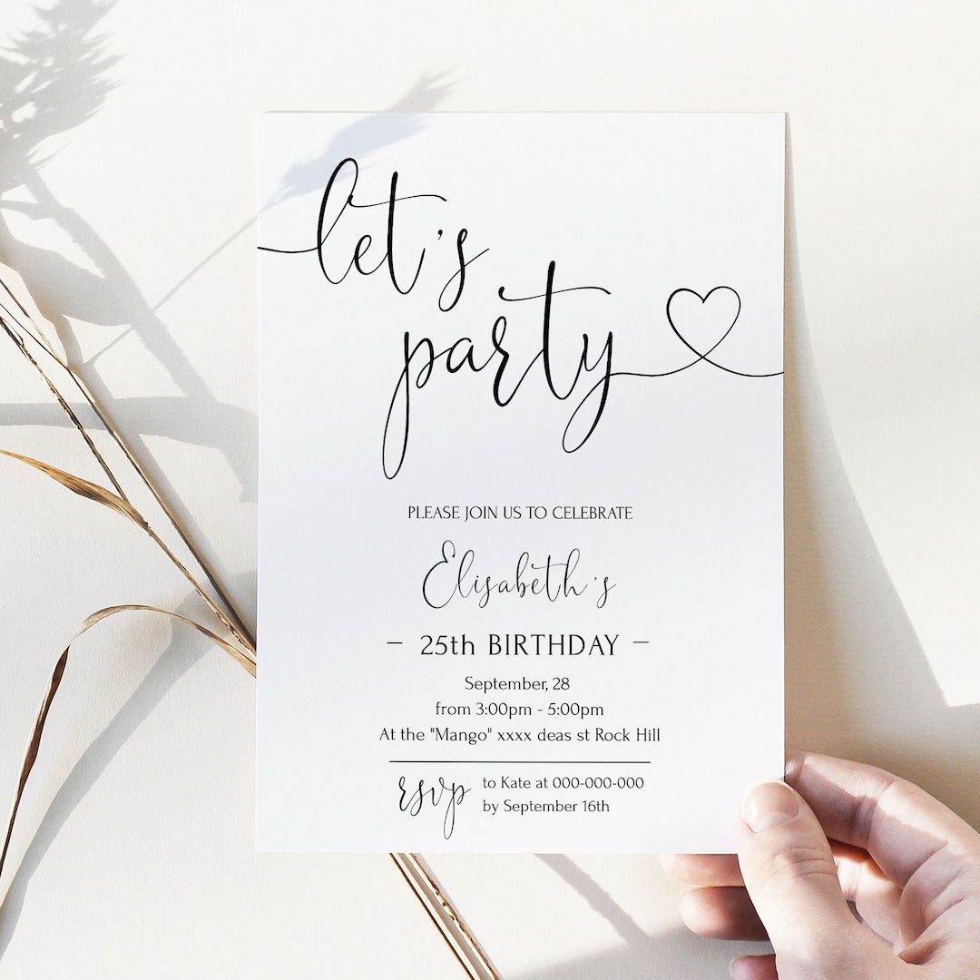 MINIMALIST Birthday Party Invitation Template, Printable Let's Party ...