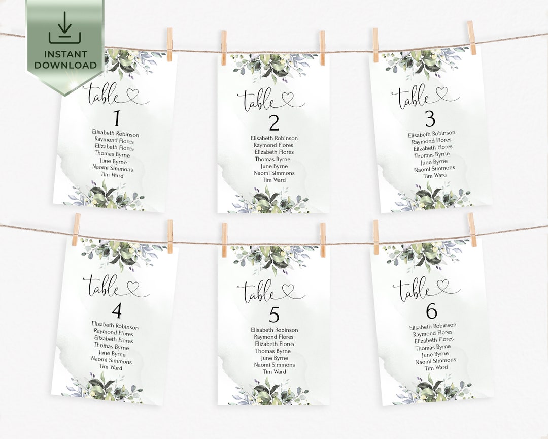 Greenery Hanging Seating Chart Template, Eucalyptus Printable Wedding ...