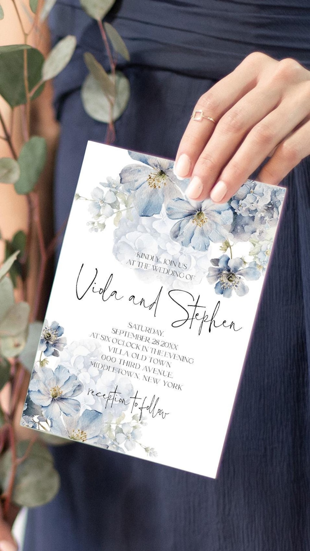 Blue Wedding Invitation Template, Soft Blue Wedding Invite | Blue Rose ...