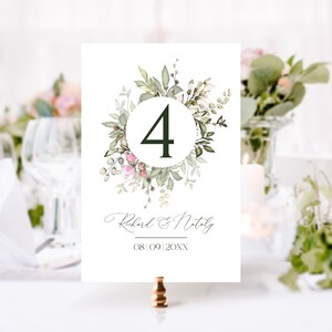 Blush Pink Table Numbers Template, Printable Blush Pink Wedding Table ...