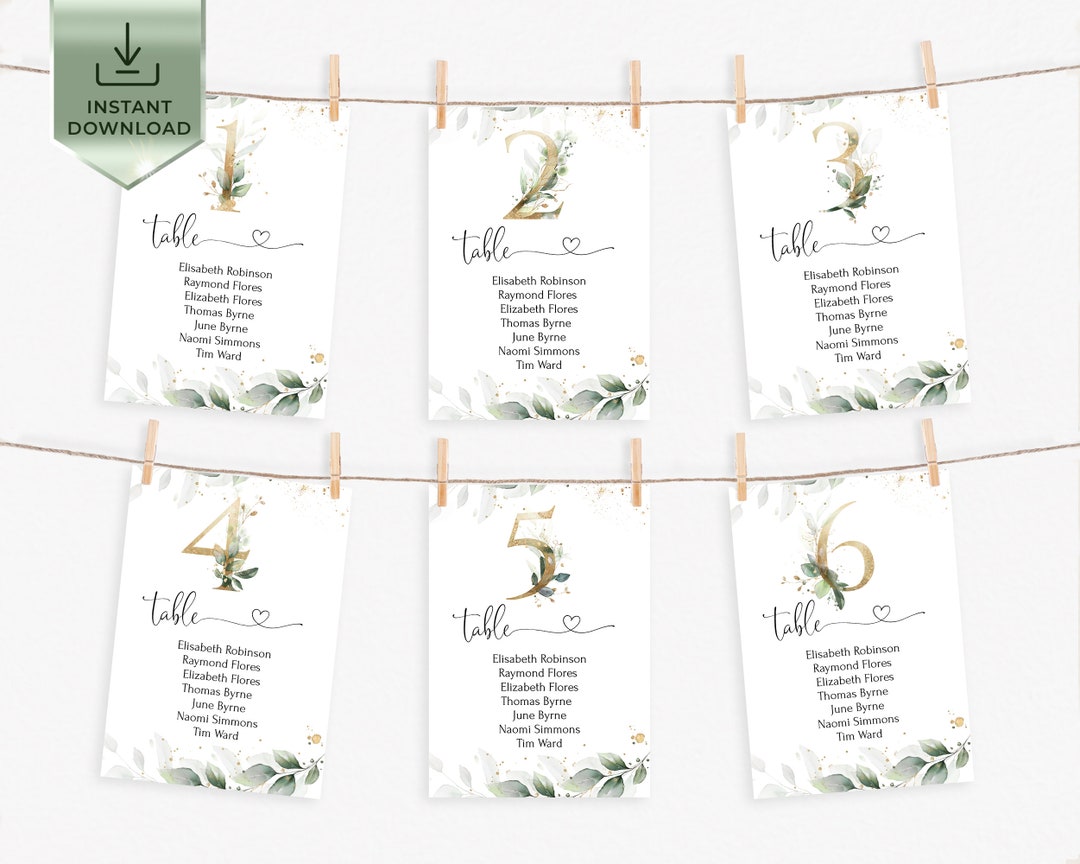 Sage Seating Chart Template, Printable Wedding Seating Plan, Hanging ...