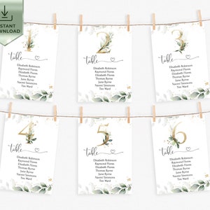 Sage Seating Chart Template, Printable Wedding Seating Plan, Hanging ...