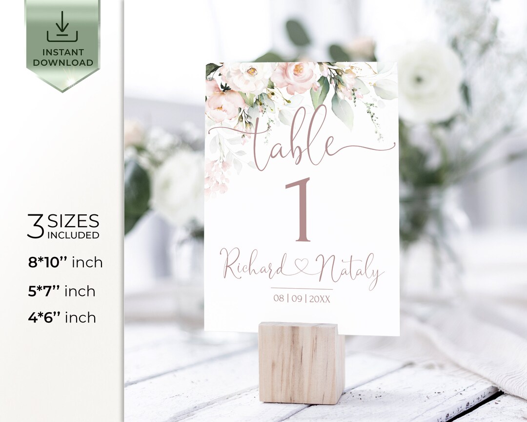 Soft Pink Table Numbers Template Printable Blus Pink Wedding - Etsy