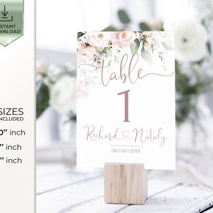 Soft Pink Table Numbers Template, Printable Blus Pink Wedding Table ...