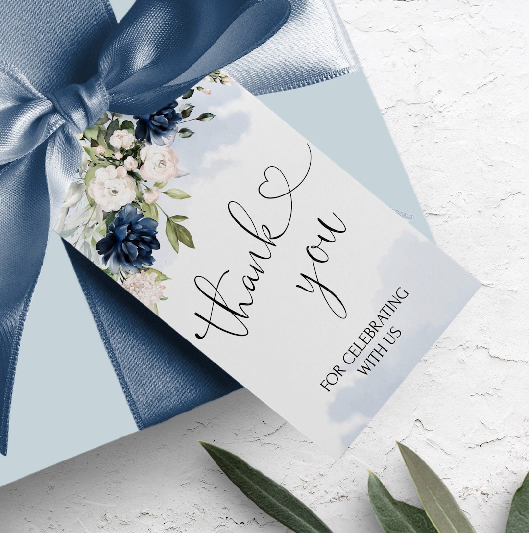 Favors Tag Template, Printable Royal Blue Creamy Flowers Favor Tag ...
