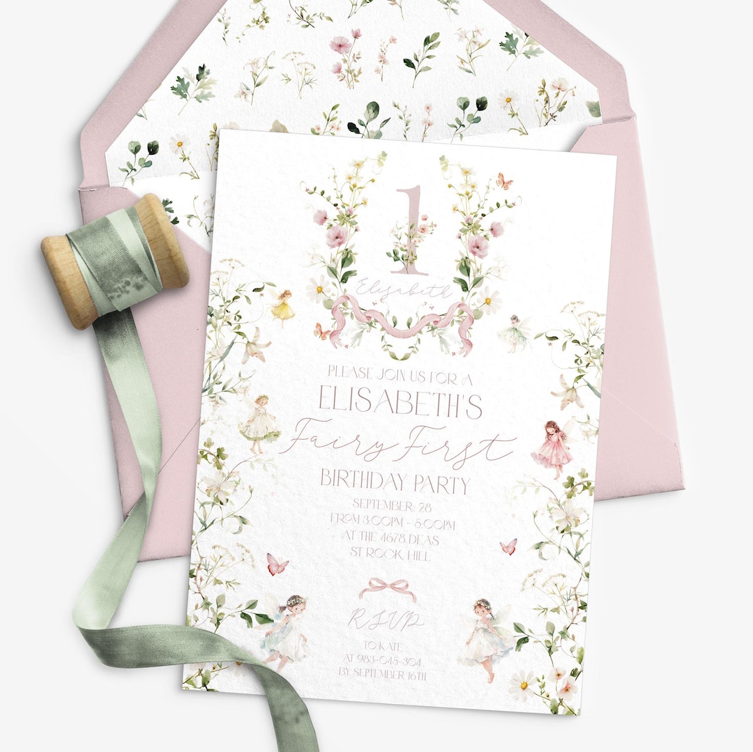 Fairy First Year Invitation Template | Pink Fairy Tale One Birthday ...
