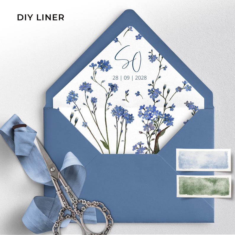 Blue Envelope Liner Template, Printable Wildflowers Liner Envelope ...