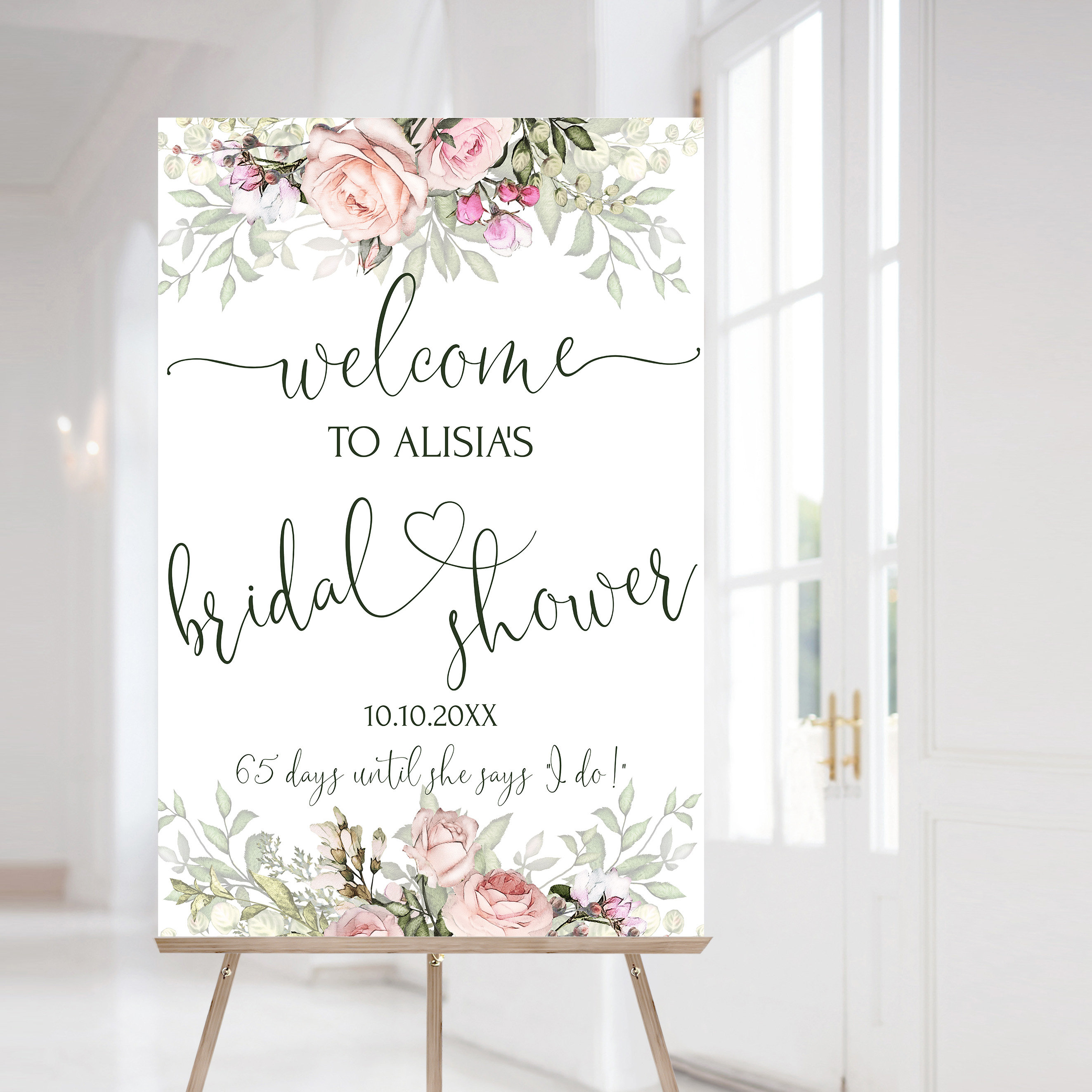 Tea Rose Bridal Shower Welcome Sign: Blush Pink Floral (editable ...