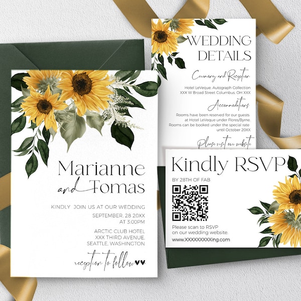 Sunflower Wedding Invitation - Etsy