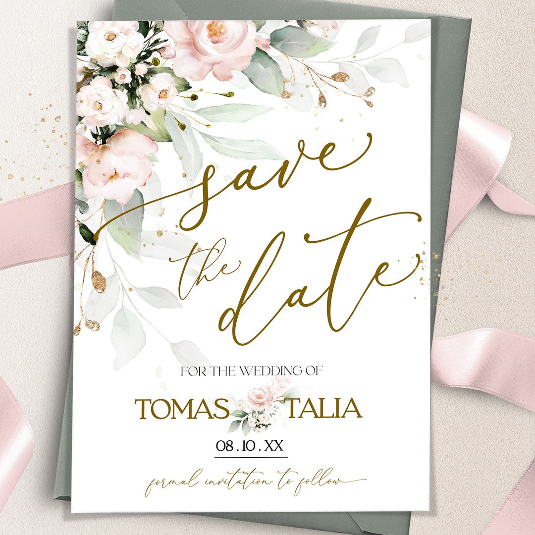 Blush Pink Save the Date Soft Pink Printable Save the Date Floral Save ...