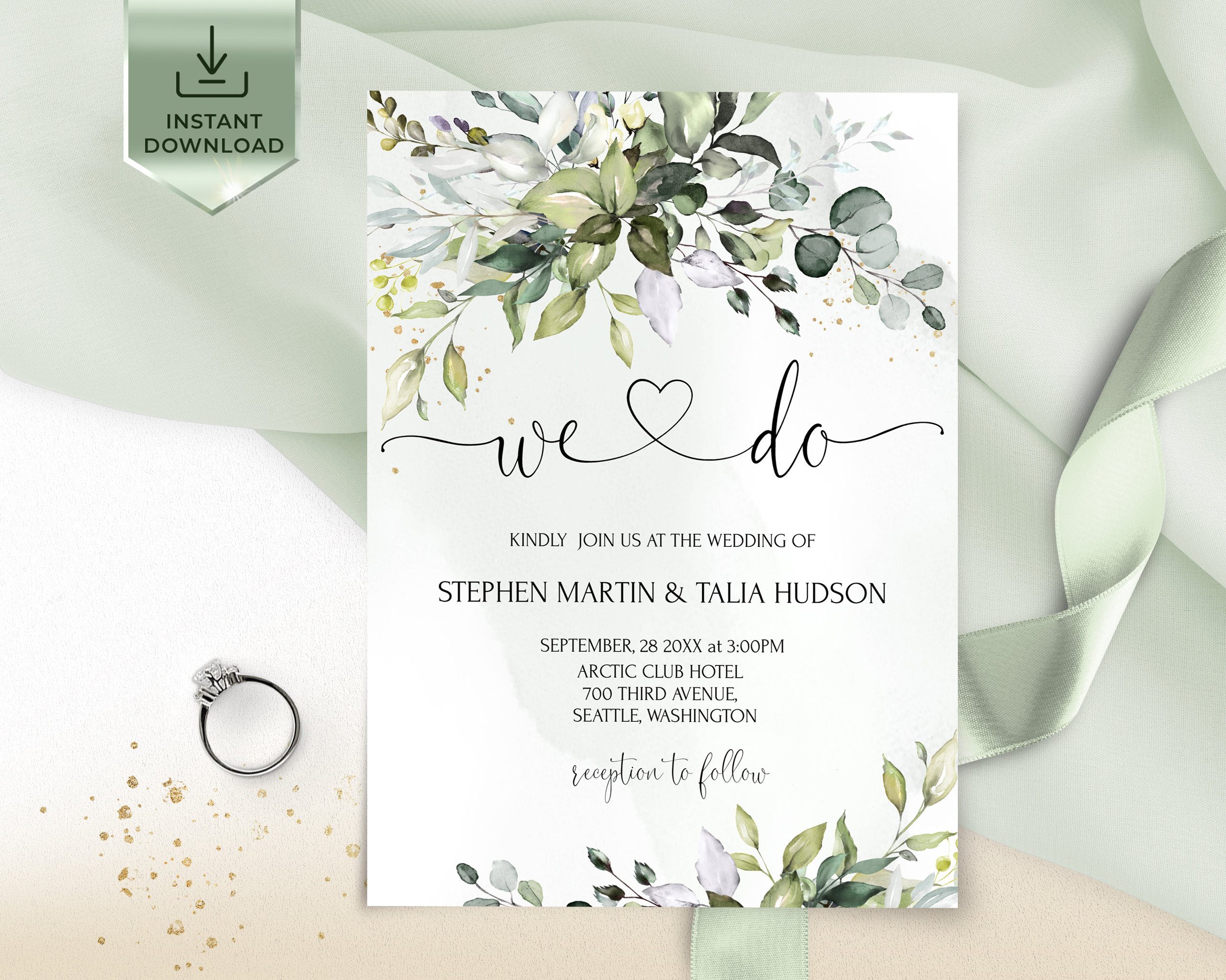 Eucalyptus Wedding Invitation Greenery Printable Wedding Invite Sage ...