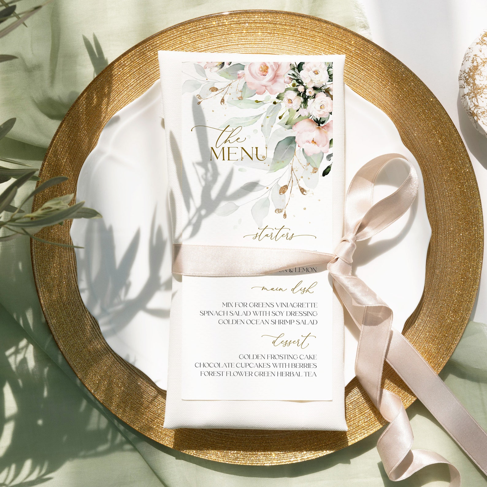 Blush Pink Menu Template, Printable Pink Flowers Wedding Menu Card ...