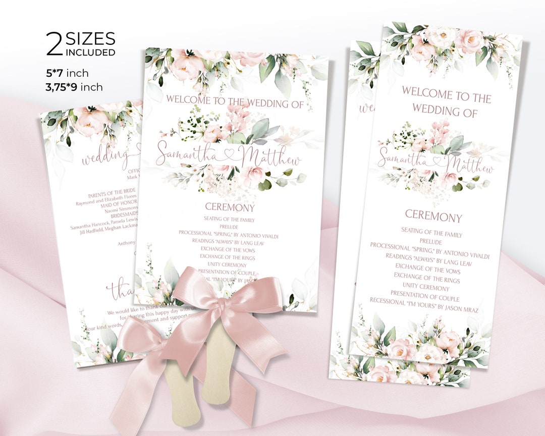 Editable Wedding Program Template, Soft Pink Flowers Printable Order of ...