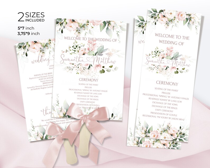 Editable Wedding Program Template, Soft Pink Flowers Printable Order of ...