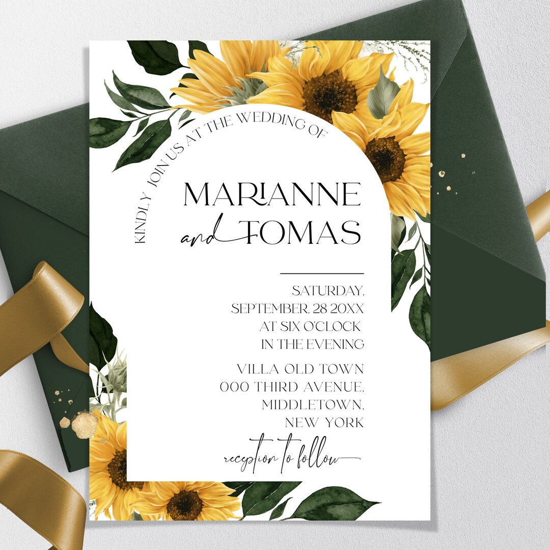 Sunflower Invitation Template Wedding Rustic Floral Digital Download ...