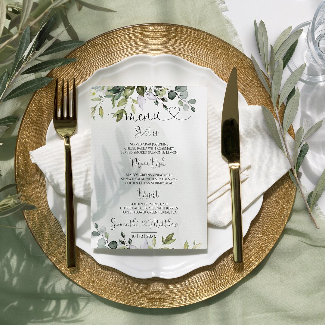 Wedding Menu Template Printable Greenery Gold Menu Card Etsy wedding-menu-template-printable-greenery-gold-menu-card-etsy