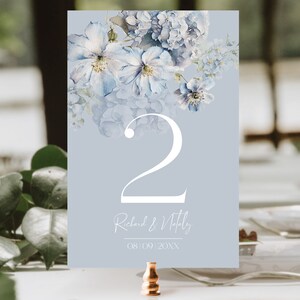 Dusty Blue Bloom Table Numbers Template | Printable Floral Wedding ...
