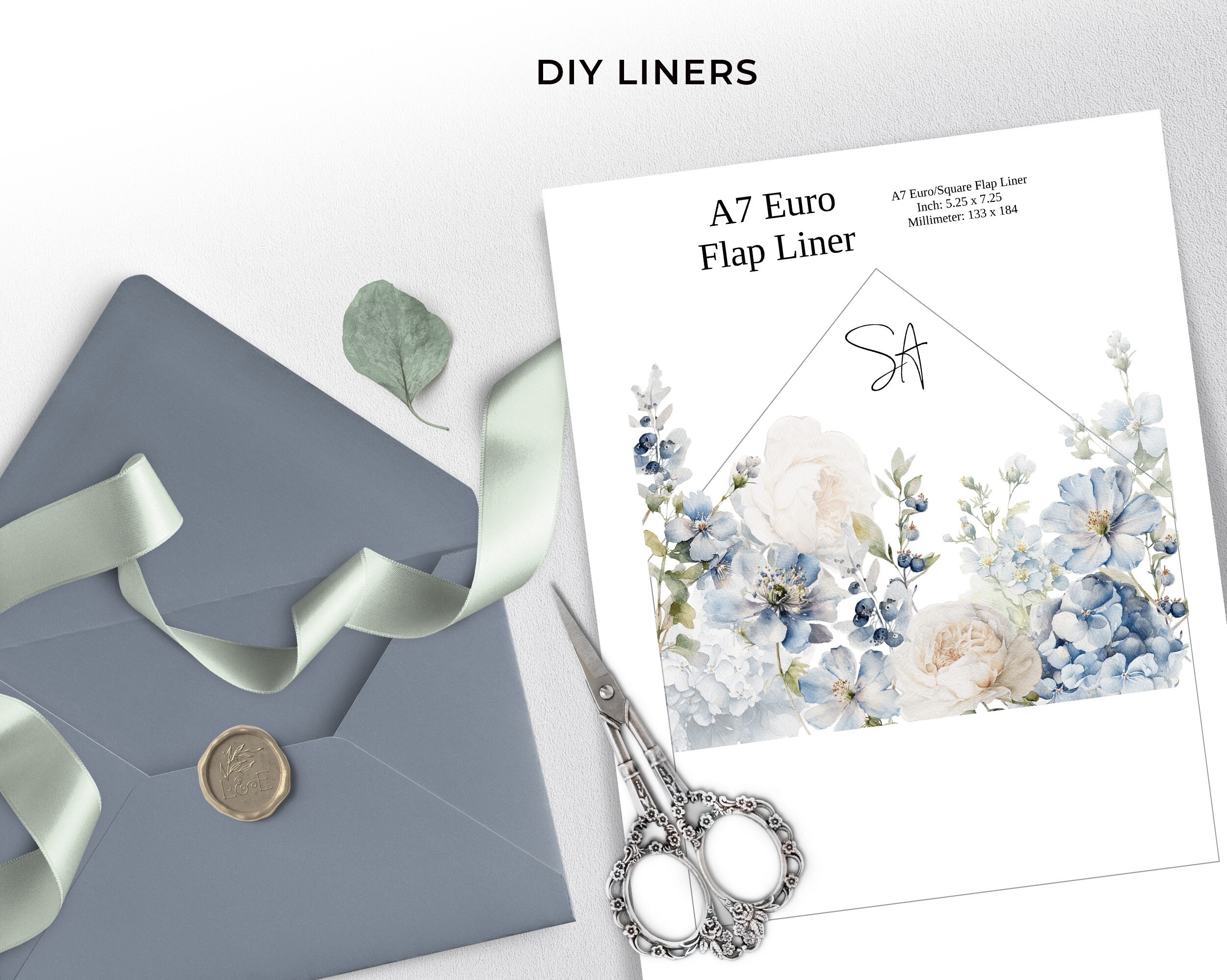 DUSTY BLUE Envelope Liner Template Printable Soft Blue Liner for ...