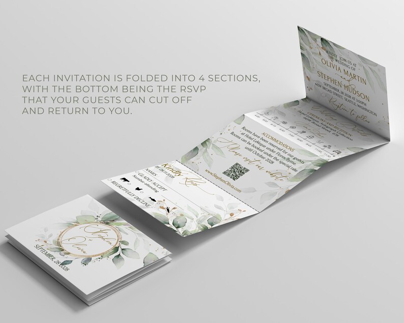 Sage Concertina Wedding Invitation RSVP Card, Trifold Invitation ...