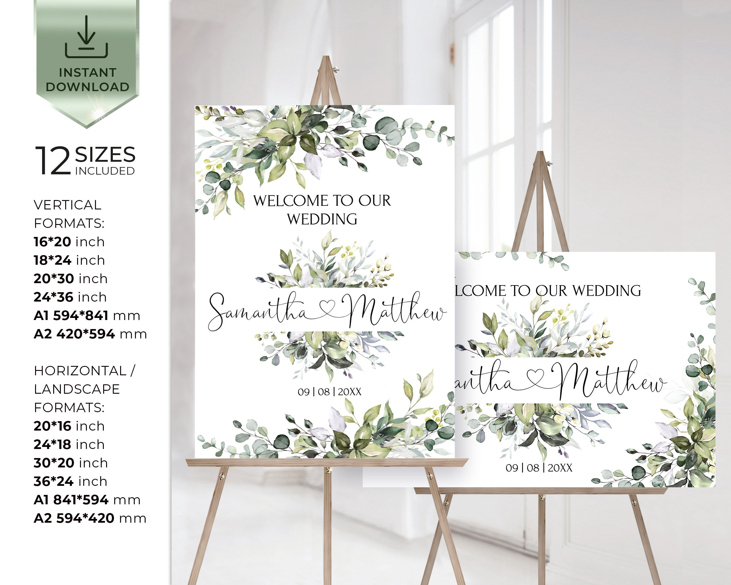 Eucalyptus Welcome Sign Template, Printable Wedding Welcome Poster ...