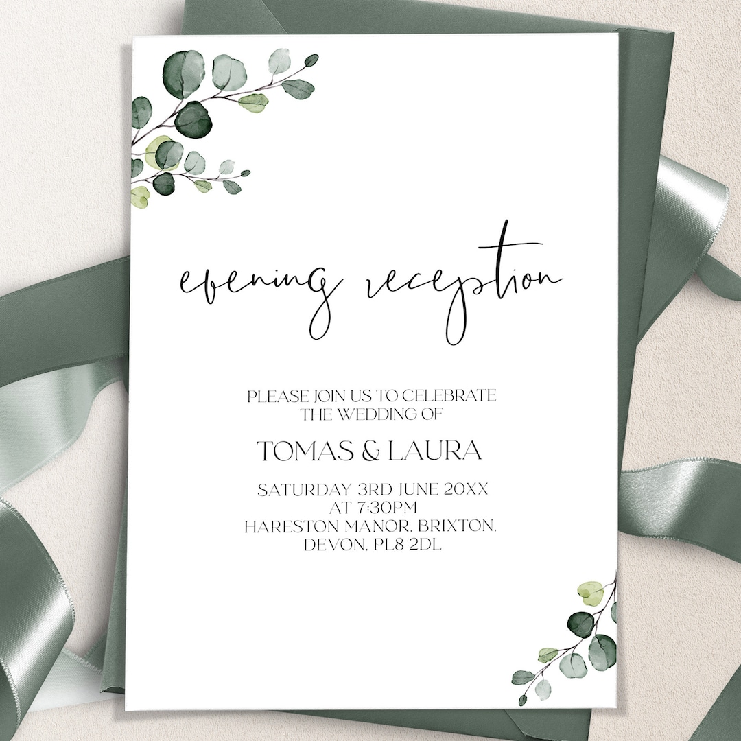 Evening Reception Invitation Template, Printable Greenery Eucalyptus ...