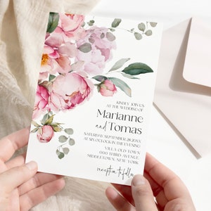Peony Wedding Invitation Template: Editable Blush Pink Floral (digital ...