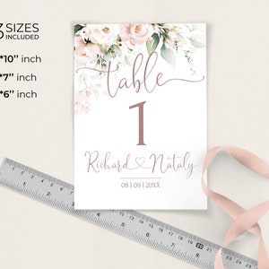 Soft Pink Table Numbers Template, Printable Blus Pink Wedding Table ...