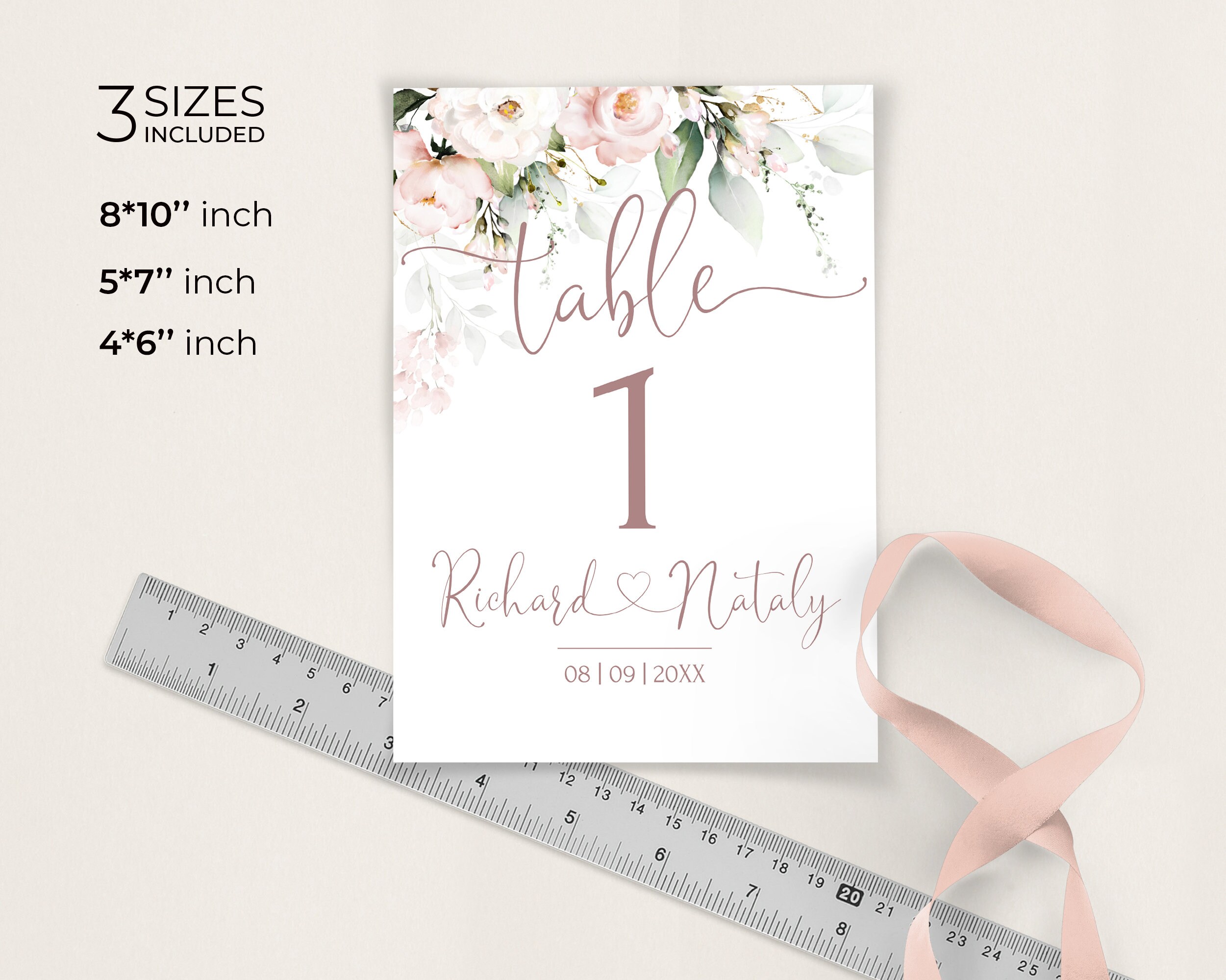 Soft Pink Table Numbers Template Printable Blus Pink Wedding - Etsy