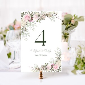 Tea Rose Table Numbers Template, Printable Blus Pink Wedding Table ...