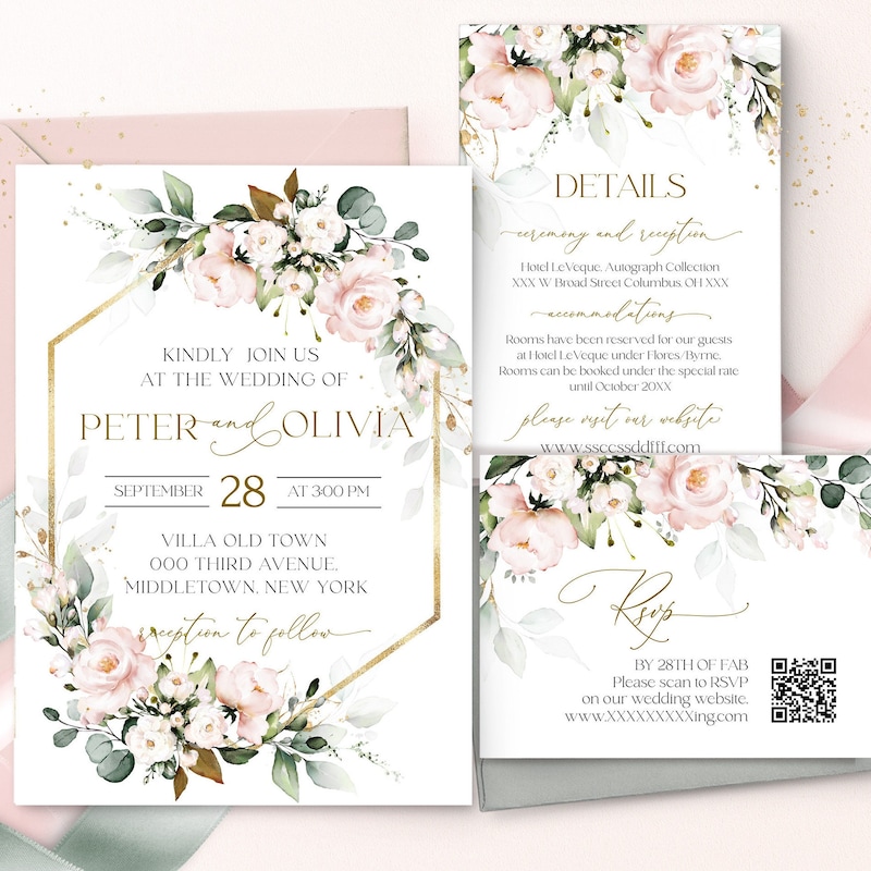 Blush Wedding Invite - Etsy