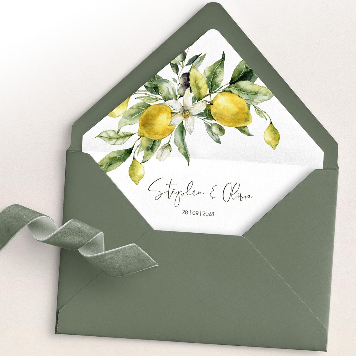 Lemon Wedding Envelope Liner Template: Watercolor Citrus (digital ...