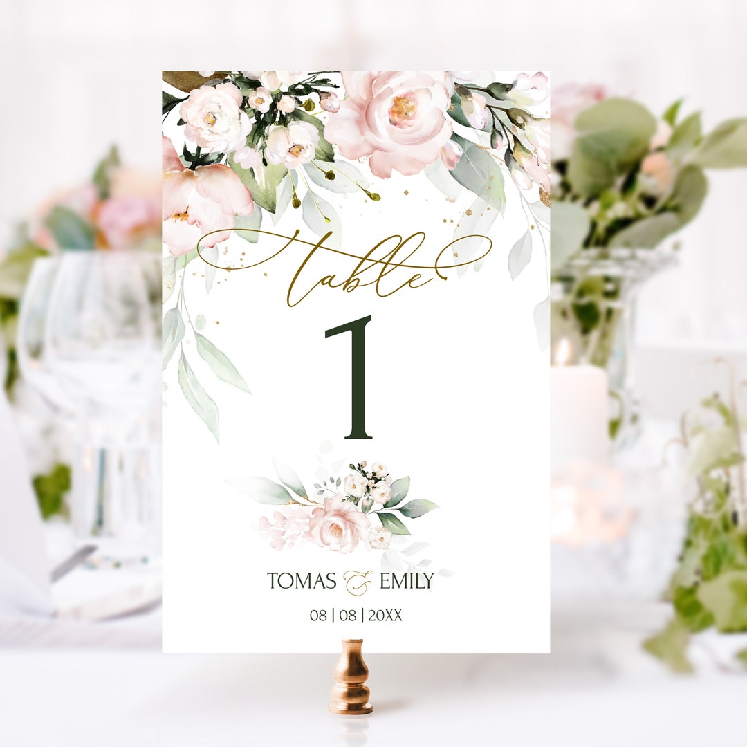 Blush Pink Table Numbers Template, Soft Pink Wedding Table Number Card ...
