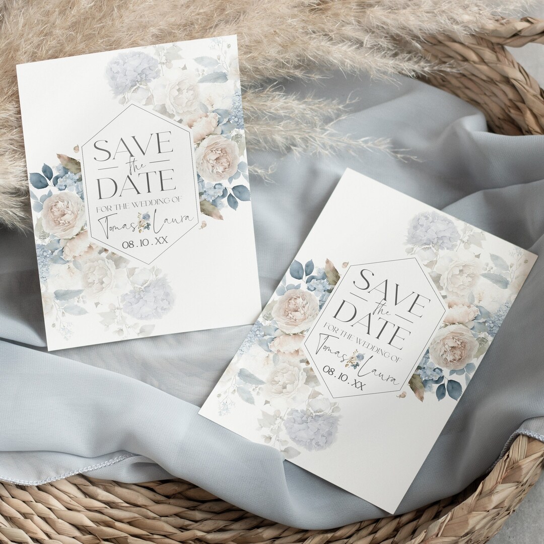DUSTY BLUE Save the Date Template | Soft Blue Flowers Printable Save ...