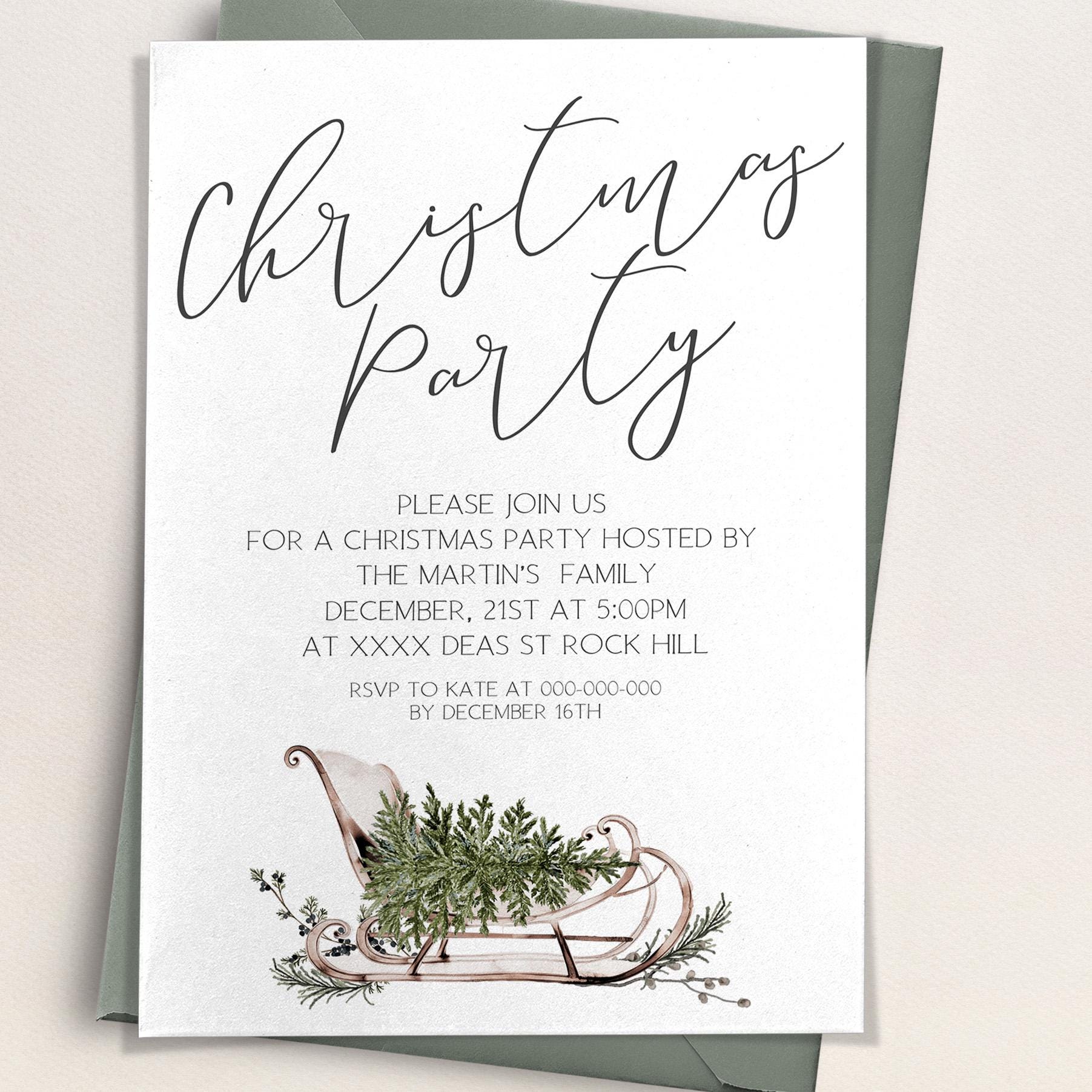Christmas Party Invitation Template Christmas Tree Sled Holiday Party ...